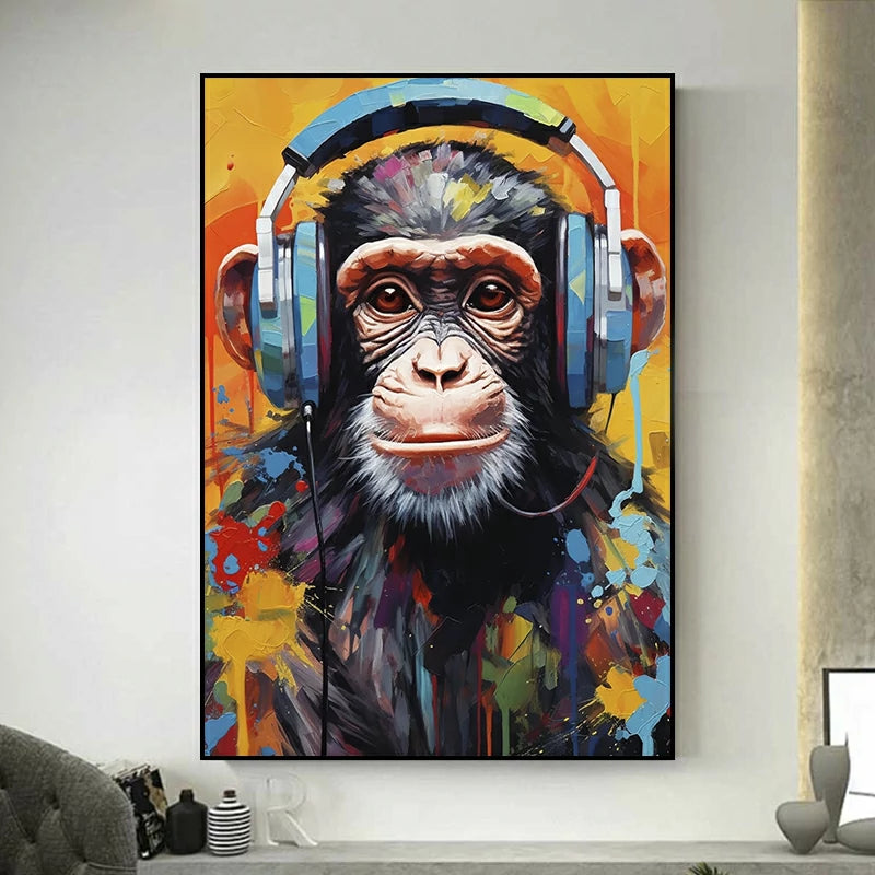 Tableau Singe Avec Casque | Le Monde Des Tableaux